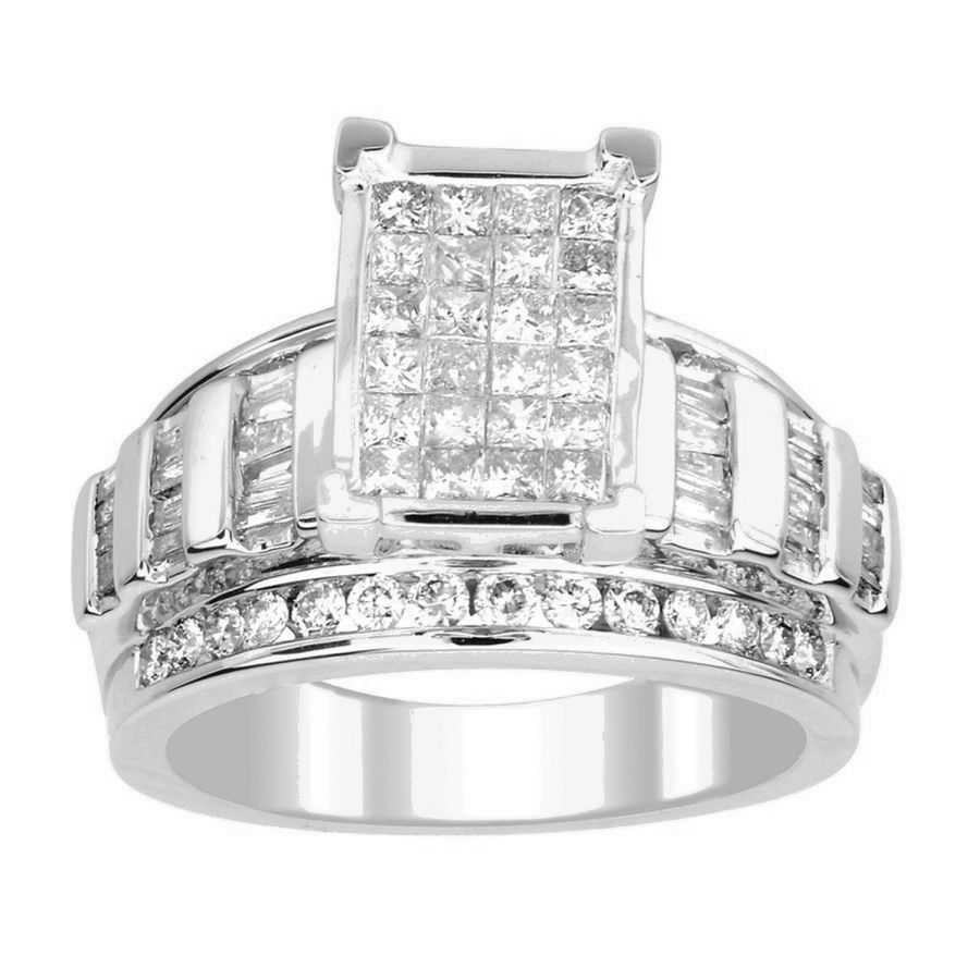 LADIES RING 1.50CT ROUND/PRINCESS/BAGUETTE DIAMOND 10K WHITE GOLD | MJ ...